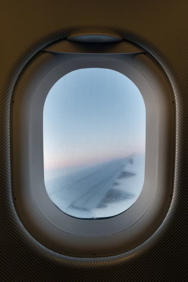 Airplane Window Overlooking the Right Wing Stock Image - Image of ...