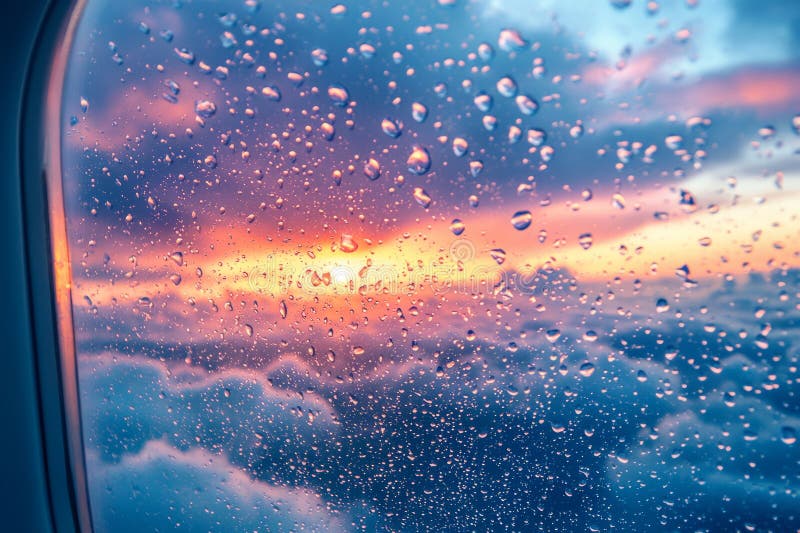 Airplane Window Raindrops Colorful Sunset Flight Stock Photos - Free ...