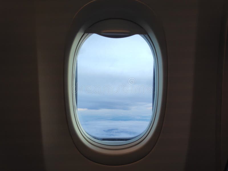 Airplane Window with Sky Clouds View. Stock Photo - Image of passenger ...