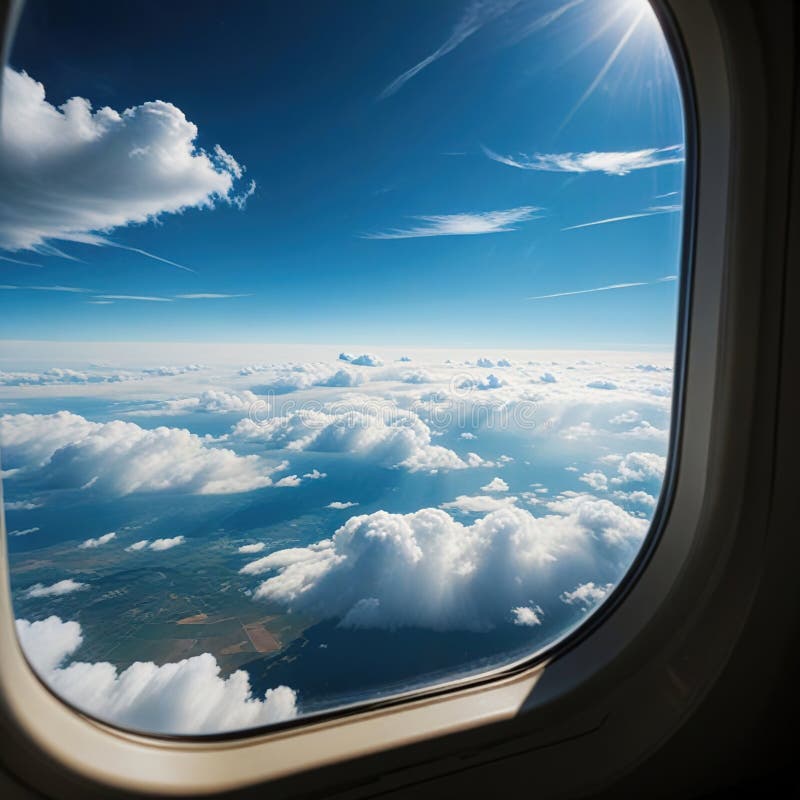 Airplane Window and Sky and Clouds View from Window Stock Illustration ...
