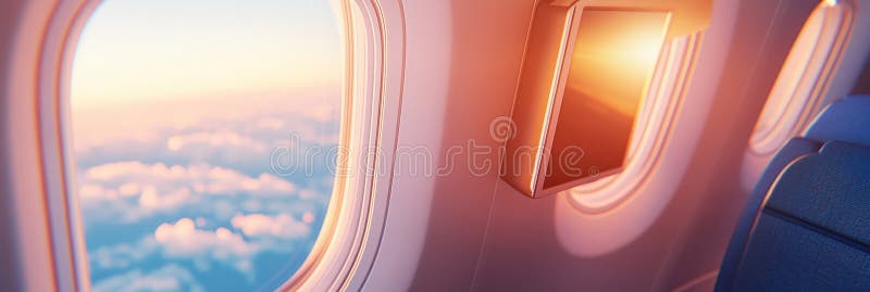 Airplane Window View with Dramatic Clouds at Sunset during Flight ...