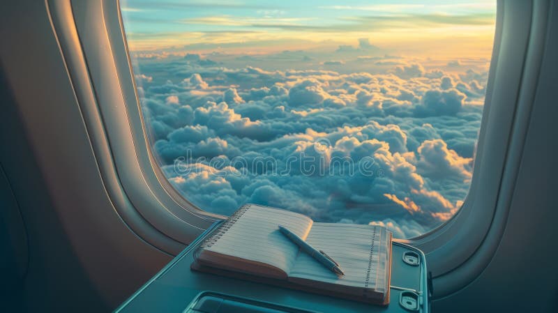 Airplane Window View with Notepad and Clouds Stock Illustration ...