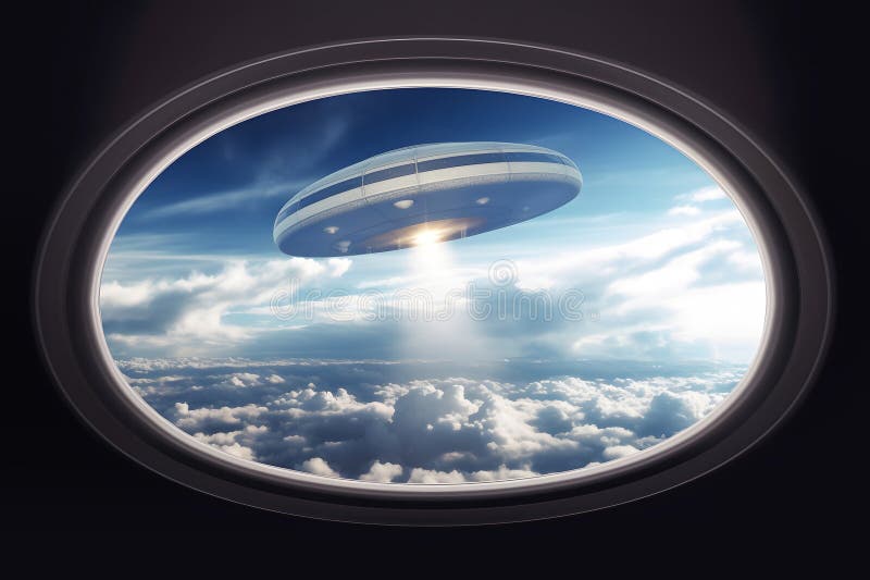 Airplane Window with View on UFO Spaceship during Flight Stock Image ...