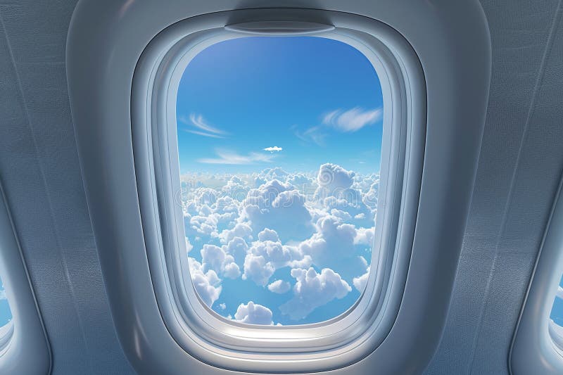 Airplane Windows with Fluffy Clouds Outside. Ai Generative Stock Image ...