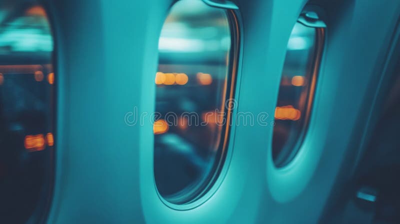 Airplane Windows Night Flight City Lights Below Stock Illustration ...