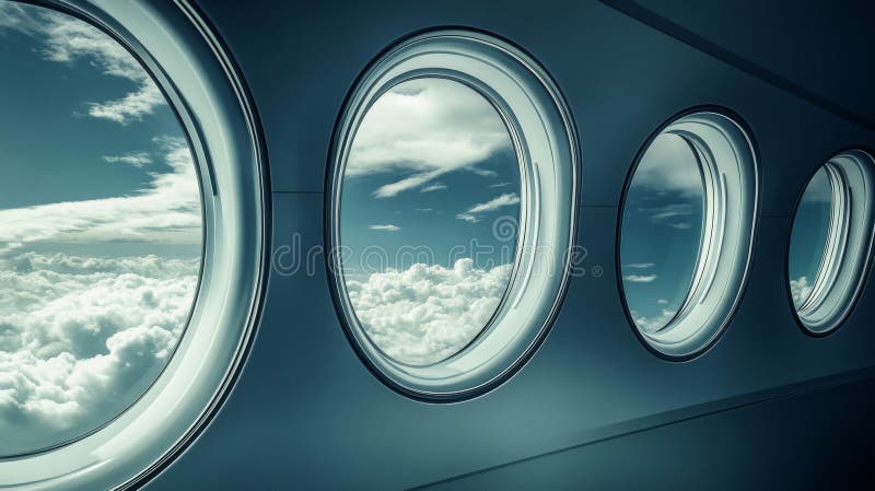 Airplane Windows Showing Clouds and Sky Stock Illustration ...