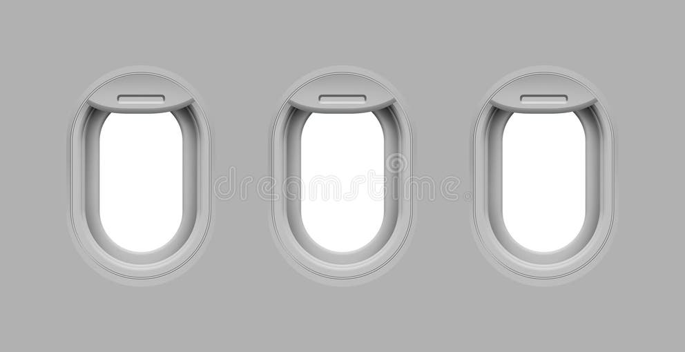 Airplane Windows, View from Inside Cabin with Grey Sidewall Stock Photo ...