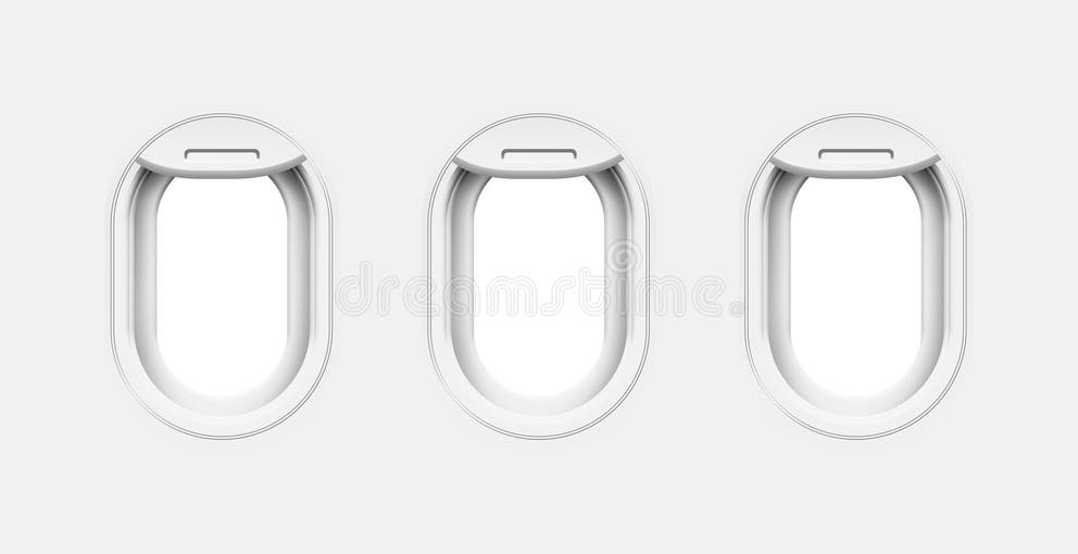 Airplane Windows, View from Inside Cabin with White Sidewall Stock ...