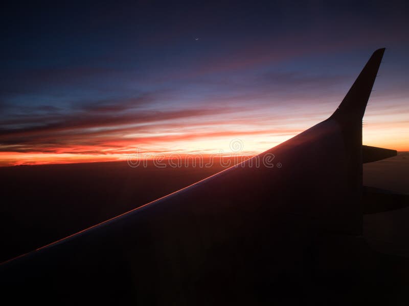 Airplane Wing with Beautiful Sunset Stock Image - Image of sunset ...