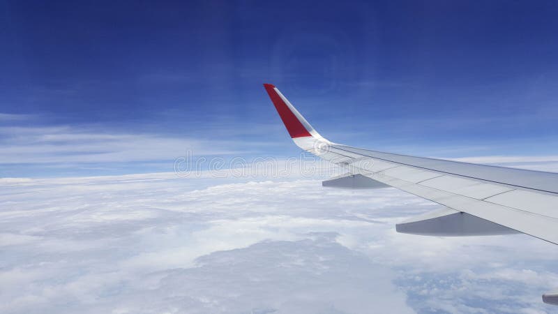 Airplane Wing on Blue Sky Background Stock Image - Image of wing ...