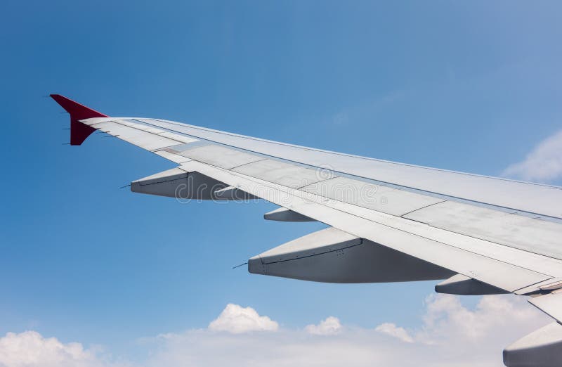 Airplane Wing with Blue Sky Stock Image - Image of aviation, travel ...
