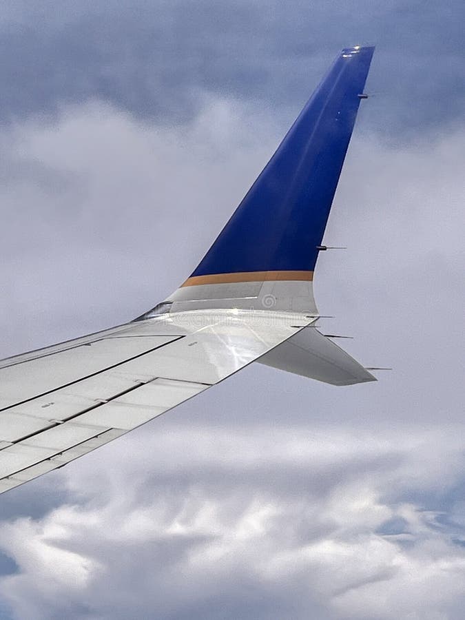 Airplane Wing on a Blue Sky. Plane Travel Stock Image - Image of ...