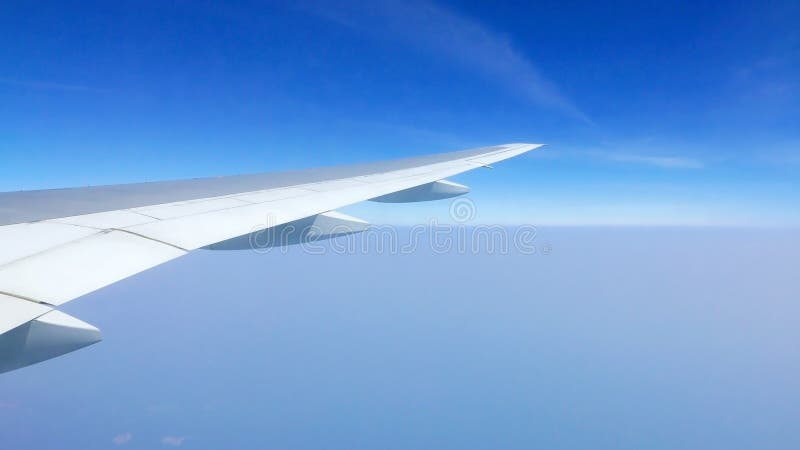 Airplane in a Clean Blue Sky and Modern Glass Building. Travel for ...