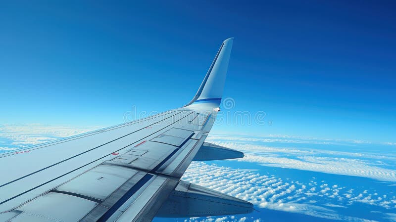 An Airplane Wing with a Clear Blue Sky in the Background, Emphasizing ...