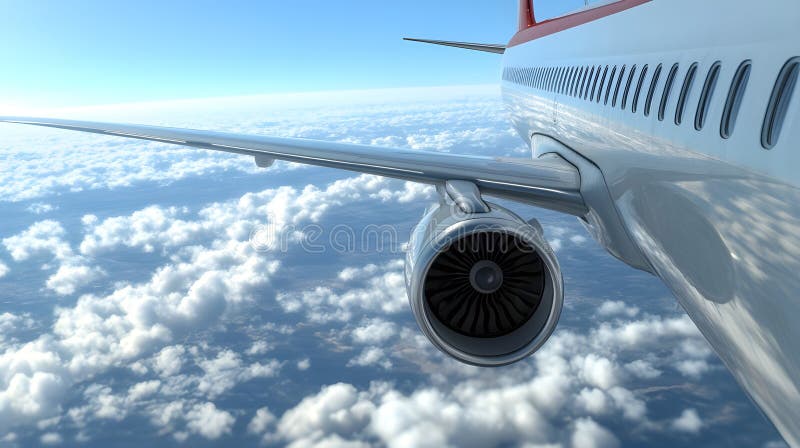 Airplane Wing and Engine Above the Clouds - Aerial View Stock ...