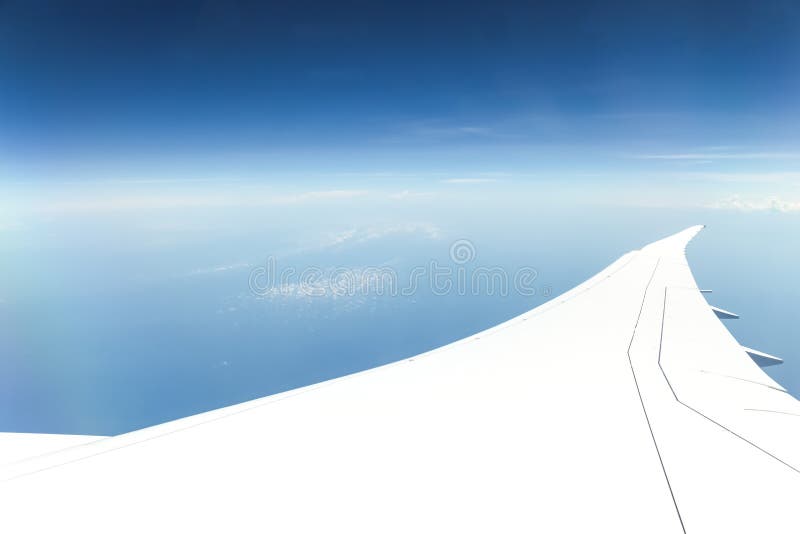 Airplane Wing in Flight from Window, Cloud Sky Stock Image - Image of ...