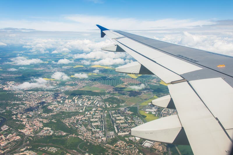 Airplane wing out stock image. Image of scenic, atmosphere - 42385565