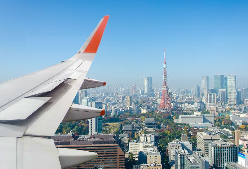 Airplane Wing Over Tokyo Tower Stock Image - Image of landscape, aerial ...