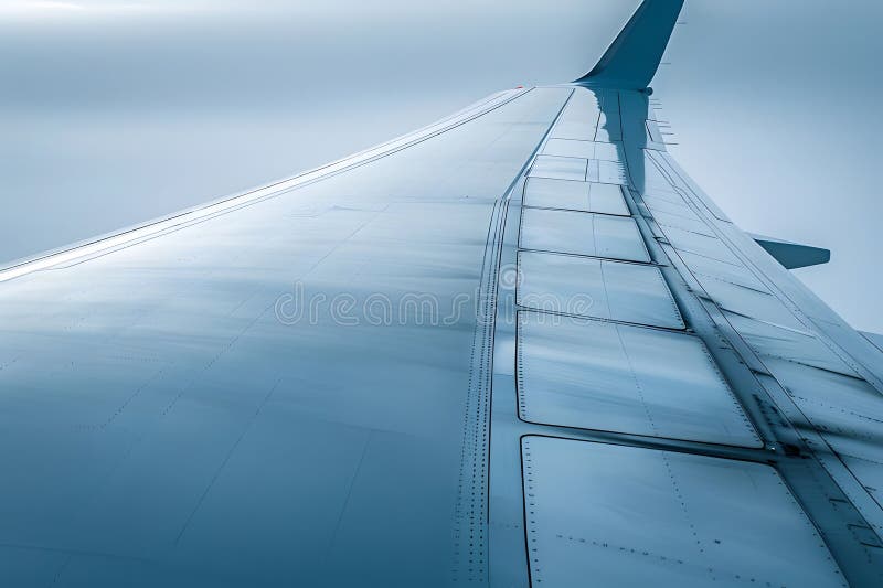 Airplane Wing S Detailed Structure Soaring through Clouds, a High ...