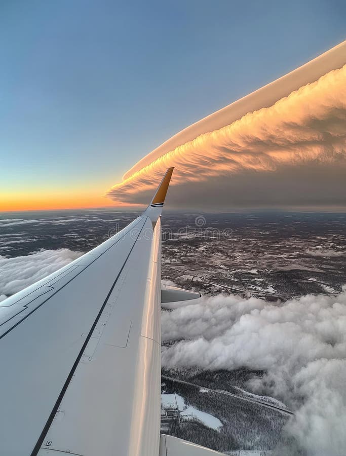 Airplane Wing and Shelf Cloud Stock Illustration - Illustration of ...
