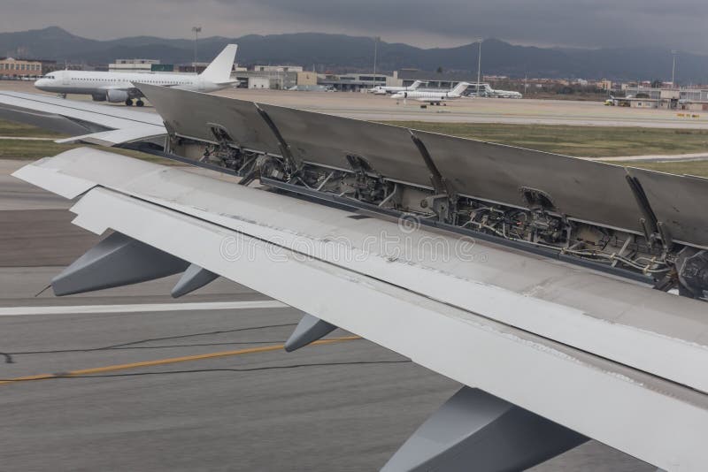 Airplane Wing Sight during Landing Stock Photo - Image of industry ...