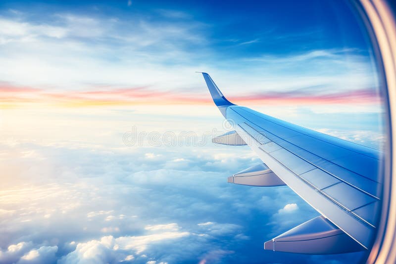 Airplane wing in the sky stock illustration. Illustration of transport ...