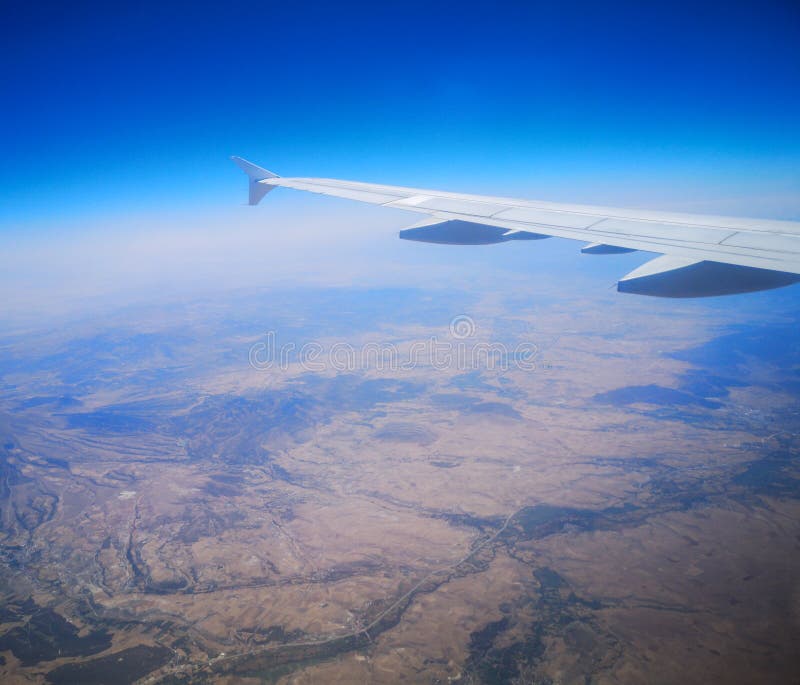Airplane Wing in Sky in Flight. Stock Image - Image of airplane ...
