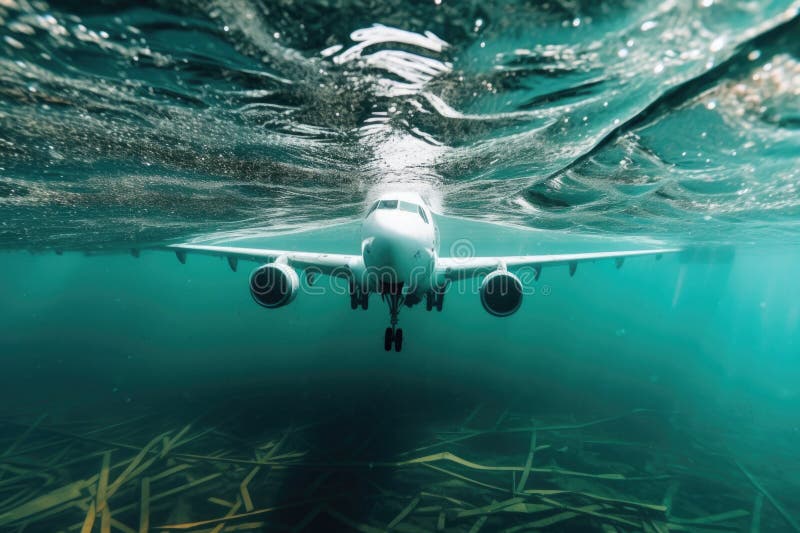 Airplane Wing Submerged in Water after Crash Stock Illustration ...