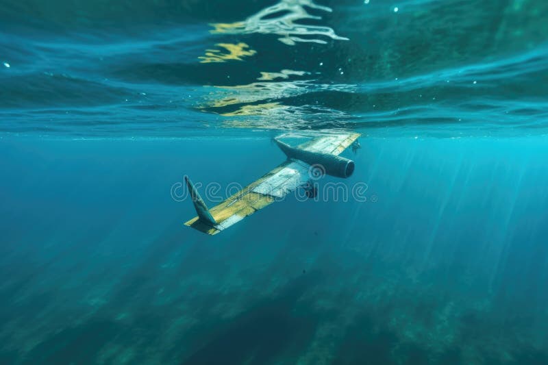 Airplane Wing Submerged in Water after Crash Stock Illustration ...