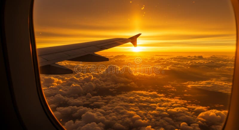 Airplane Wing Sunset Cloudscape Aerial View Stock Illustration ...