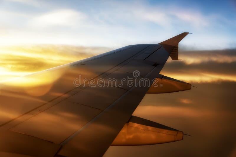 Airplane Wing Sunset stock image. Image of high, transport - 95060163