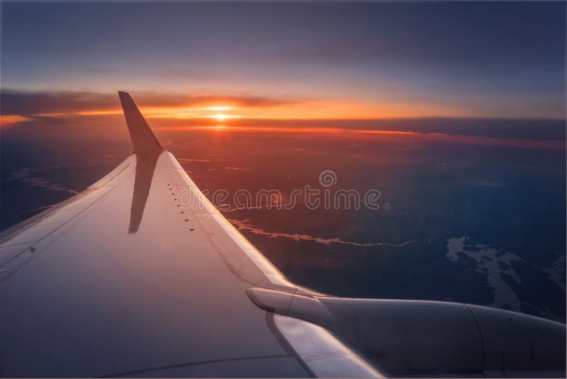 Airplane Wing during a Vibrant Sunset. Stock Image - Image of business ...