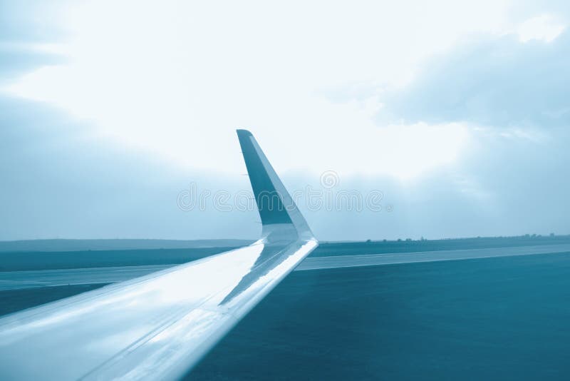 Airplane wing view stock photo. Image of flying, plane - 263872264