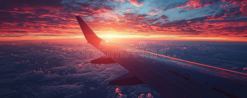 Airplane Wing View at Sunset through Oval Window Stock Photo - Image of ...
