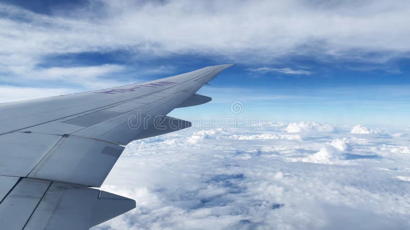 Airplane Wing, View from the Window while the Plane is Landing at the ...