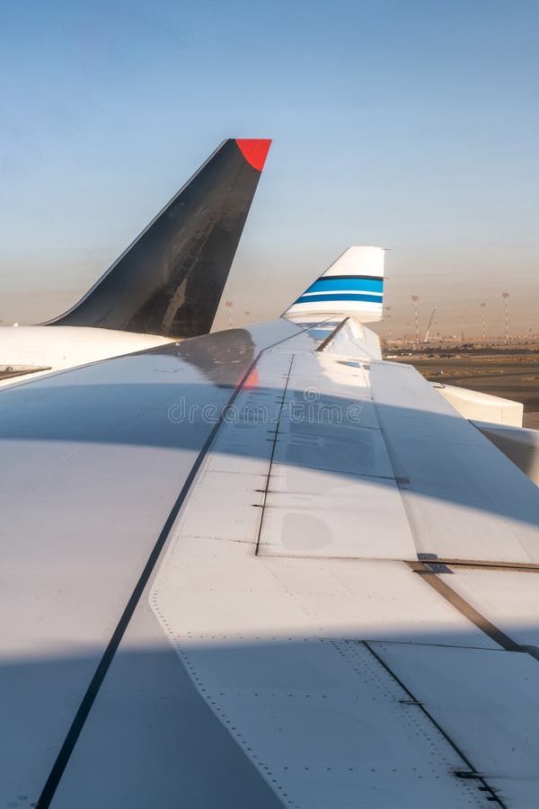 Airplane Wings on the Airport Runway Stock Image - Image of east ...