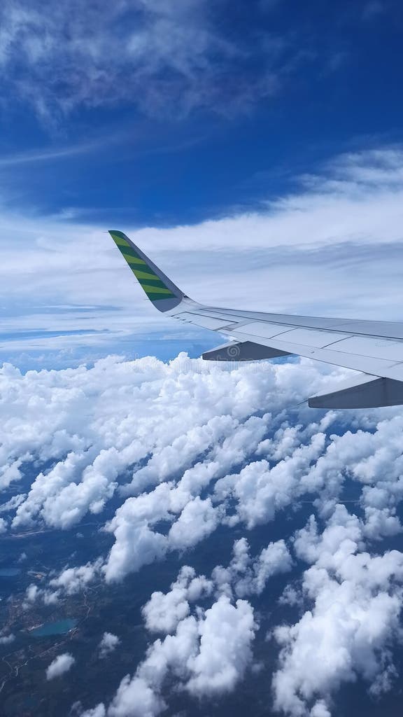 Airplane Wings and White Clouds in the Sky on the Island of Borneo on ...