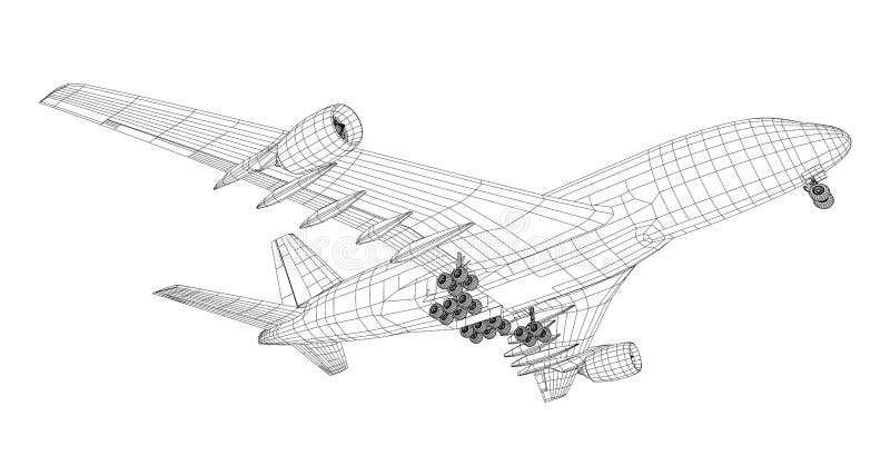 Airplane in Wire-frame Style Stock Vector - Illustration of tourism ...