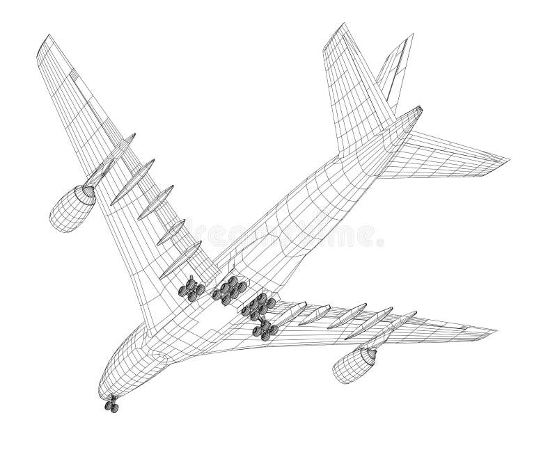 Airplane In Wire-frame Style Stock Vector - Illustration of design ...