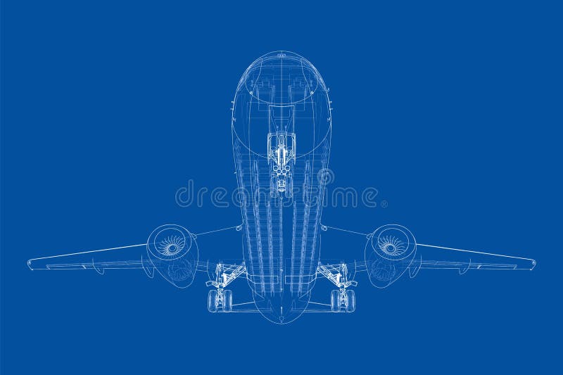 Airplane in Wire-frame Style. Vector Stock Vector - Illustration of ...