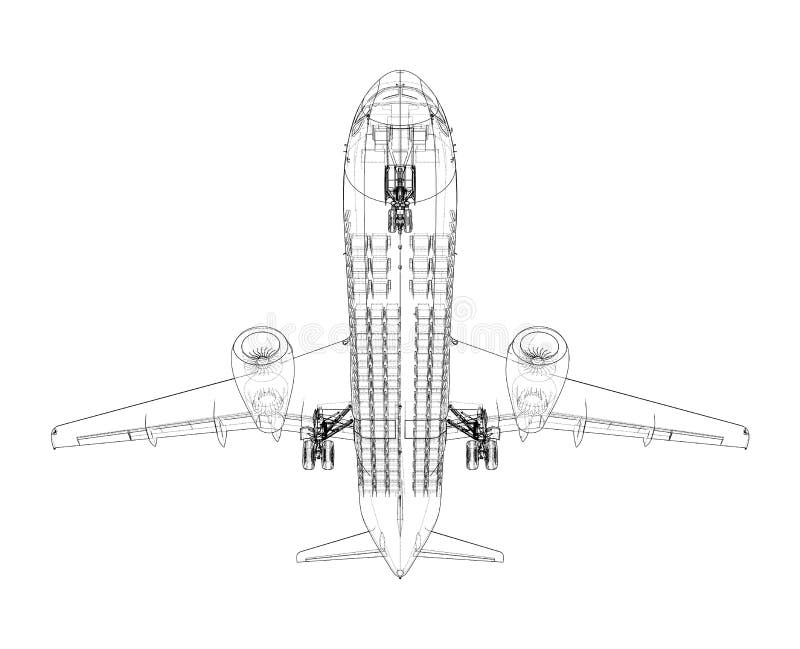 Airplane in Wire-frame Style. Vector Stock Vector - Illustration of ...