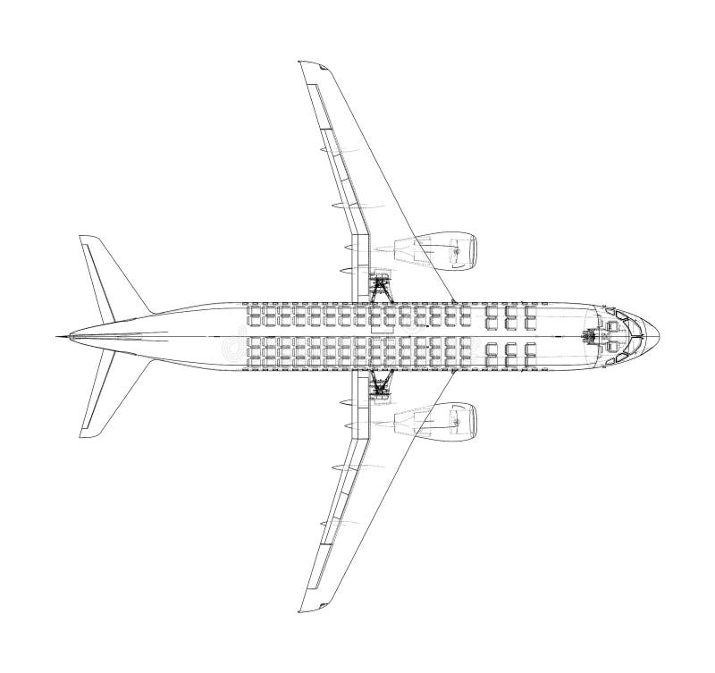 Airplane in Wire-frame Style Stock Illustration - Illustration of ...