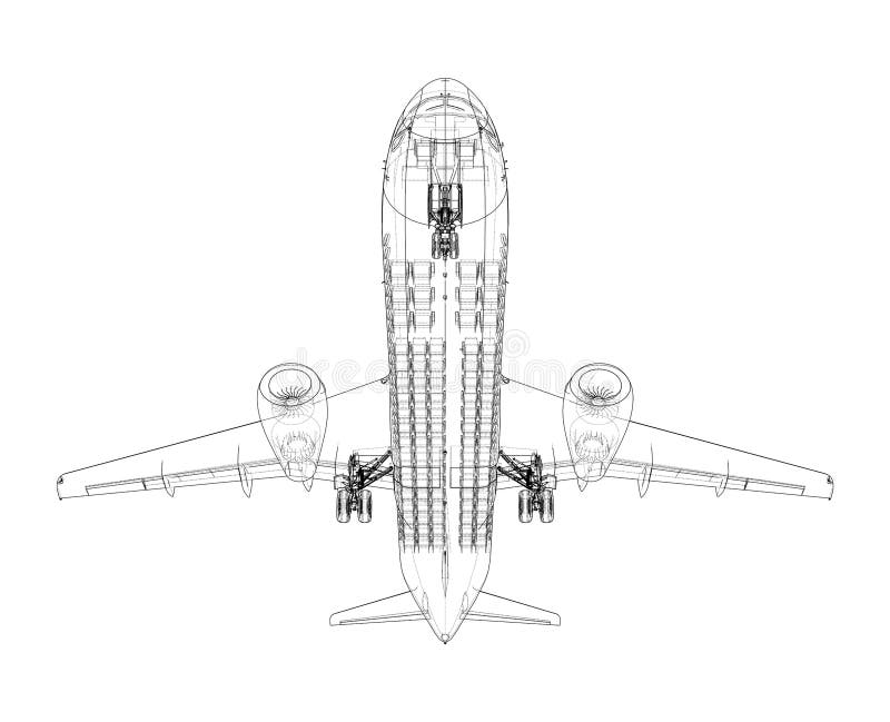 Airplane in Wire-frame Style Stock Illustration - Illustration of trip ...