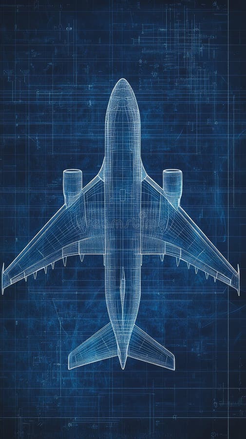 Airplane Wireframe Drawing on Blue Background with Grid Stock Illustration - Illustration of ...