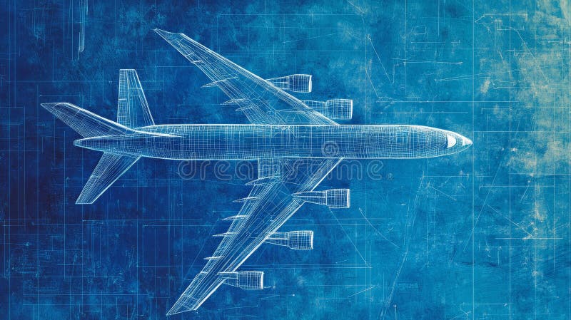 Airplane Wireframe Drawing Over Blue Blueprint Stock Photo - Image of ...