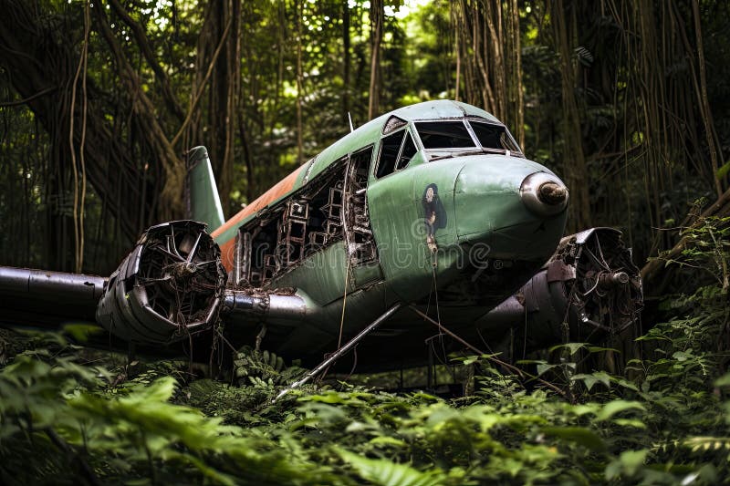 Airplane Wreck in the Jungle. Crash Site. Wracked Old Rusty Airplane ... Airplane Wreck in the Jungle. Crash Site. Wracked Old Rusty Airplane ...