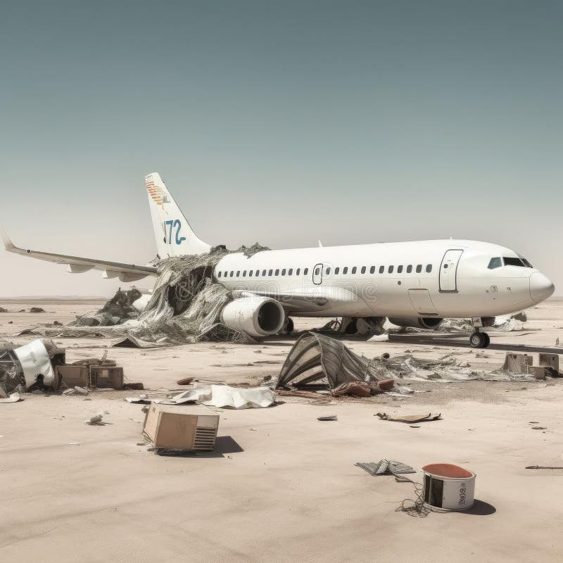 Airplane Wreck in the Middle of the Desert with Trash and Garbage Stock ...