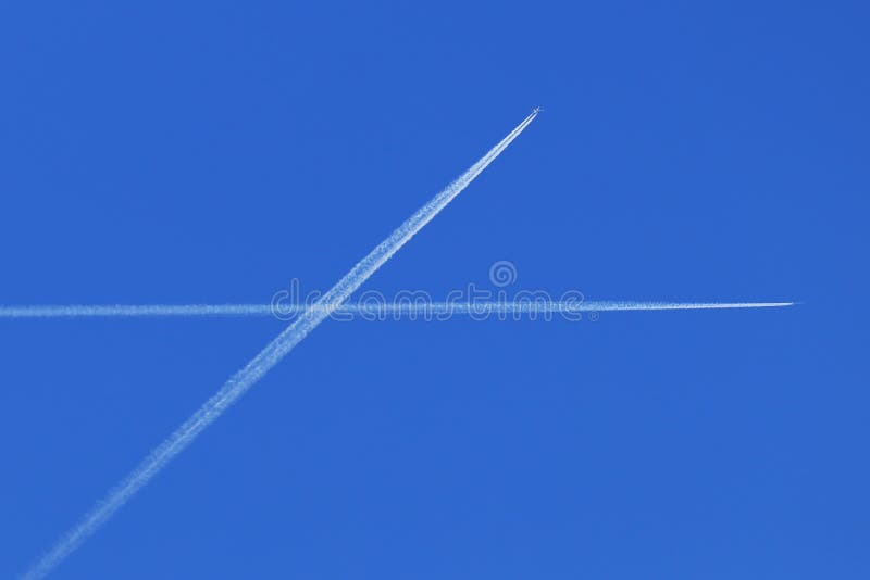 Airplanes in the Blue Sky Crossing Stock Photo - Image of high ...