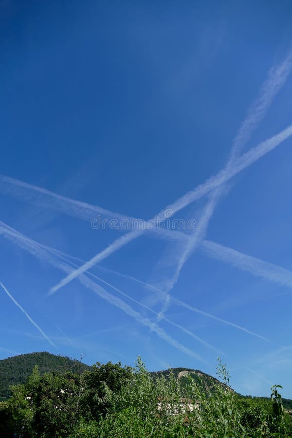 Two Airplanes Crossing Each Other`s Path almost Hitting. Stock Image ...