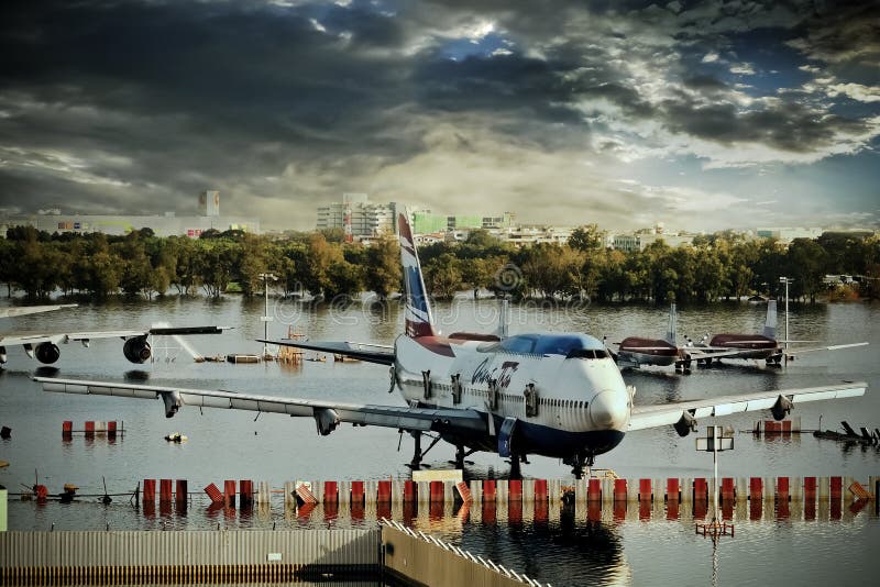 Airplane over water stock photo. Image of flooding, reflection - 22092488